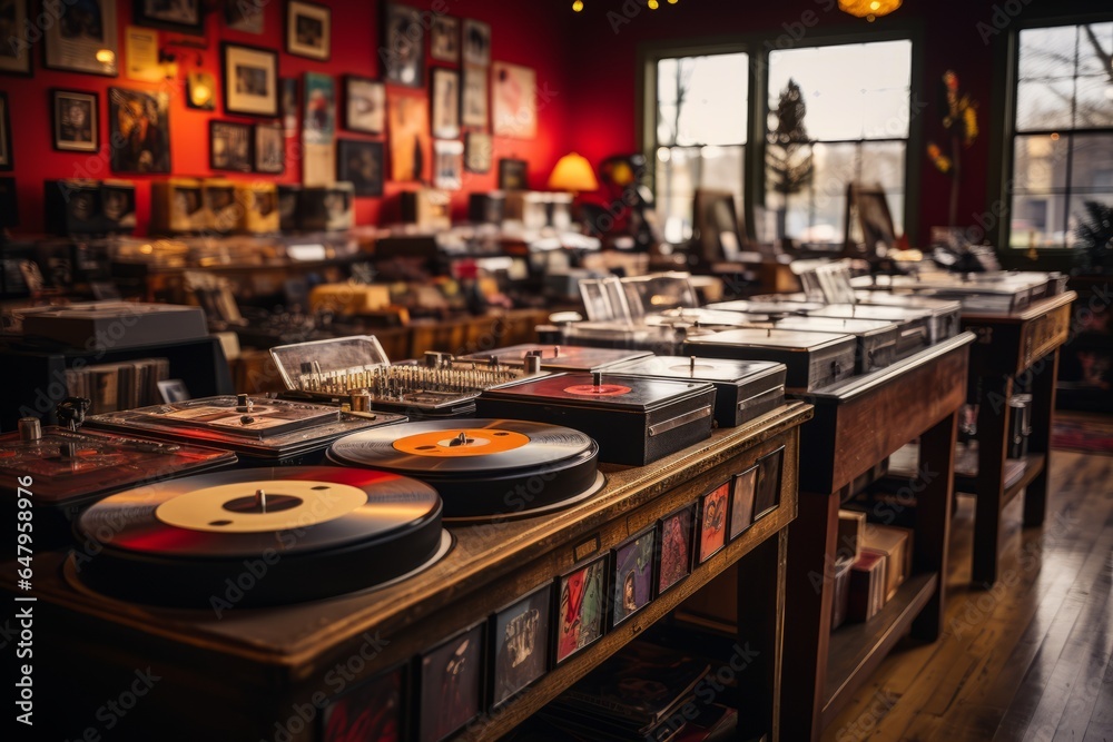 Vintage record store with rows of vinyl records and cassette tapes, Generative AI Stock Photo ...