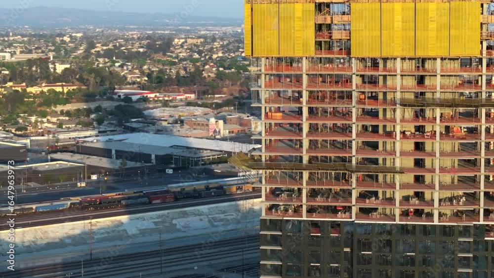 Dramatic arial parallax reveal of the 6th Street Viaduct Bridge in Los ...