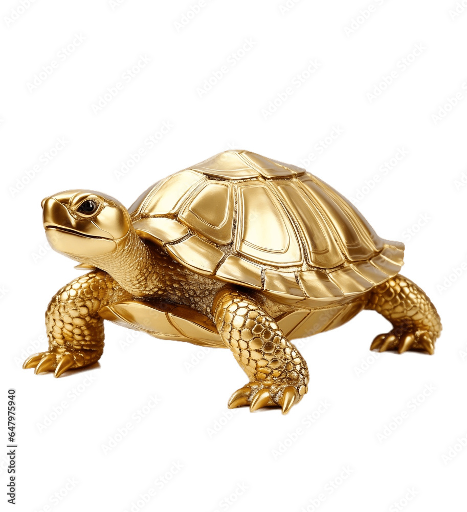 Lucky golden animal concept Statue of a turtle made of gold on a PNG ...
