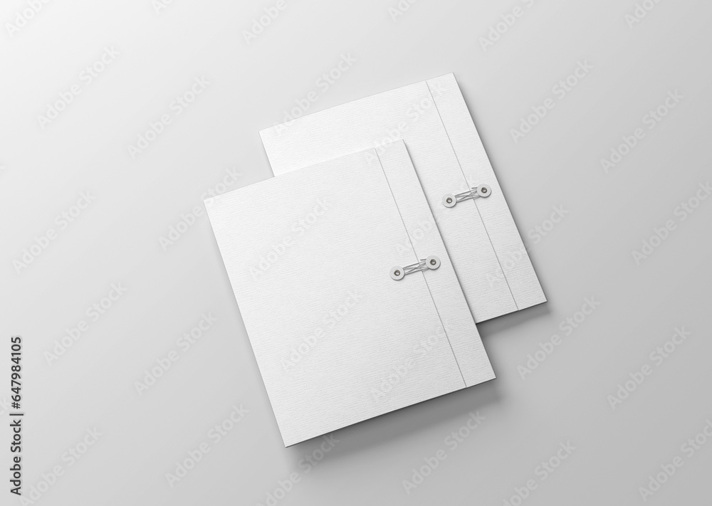 white plain empty blank two A4 size Paper file Folder with String on ...