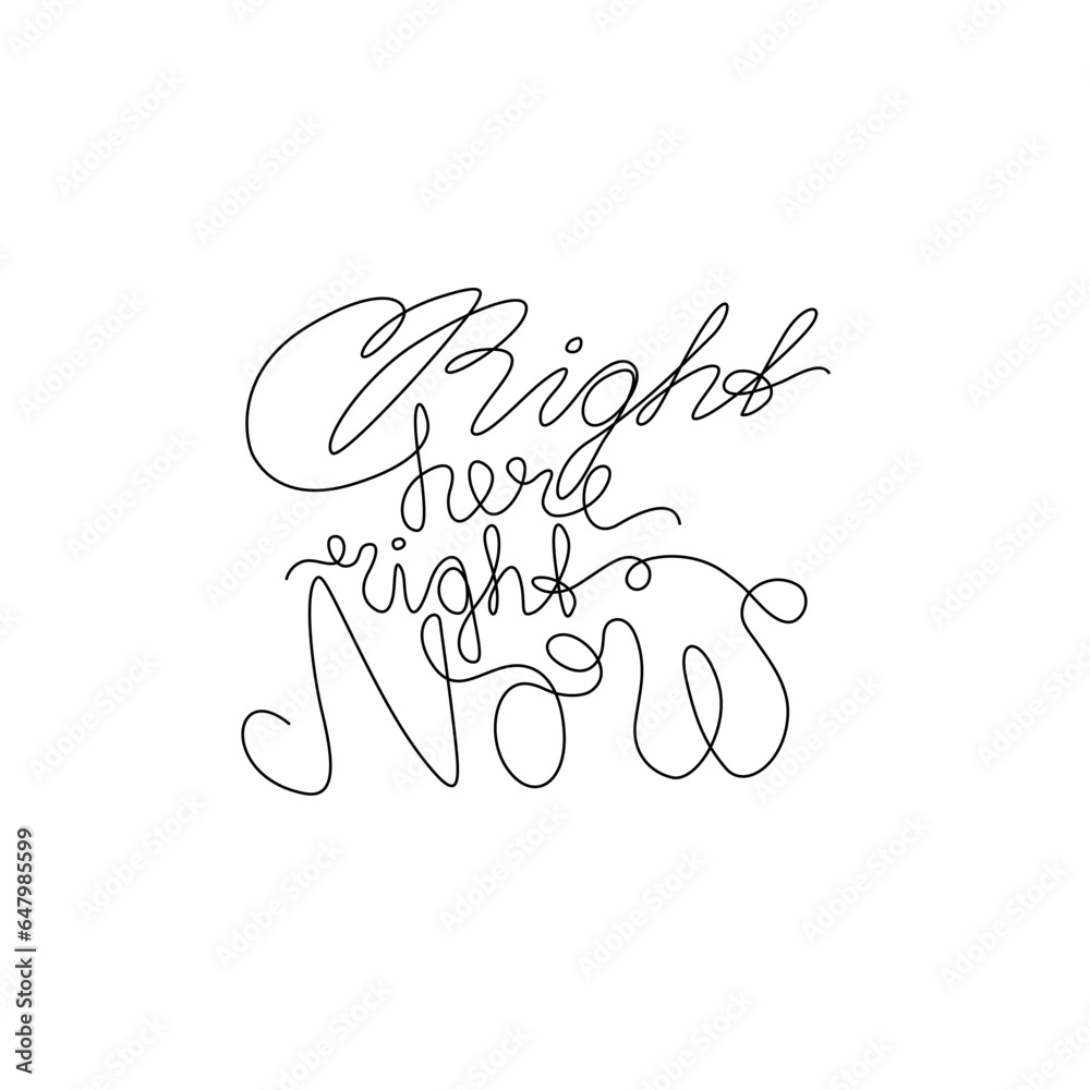 Right here right now, hand drawn lettering inspirational phrase ...