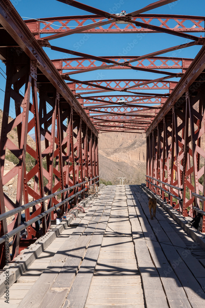 Old Metal Bridge in the tourist city of Tilcara in Argentina Stock ...
