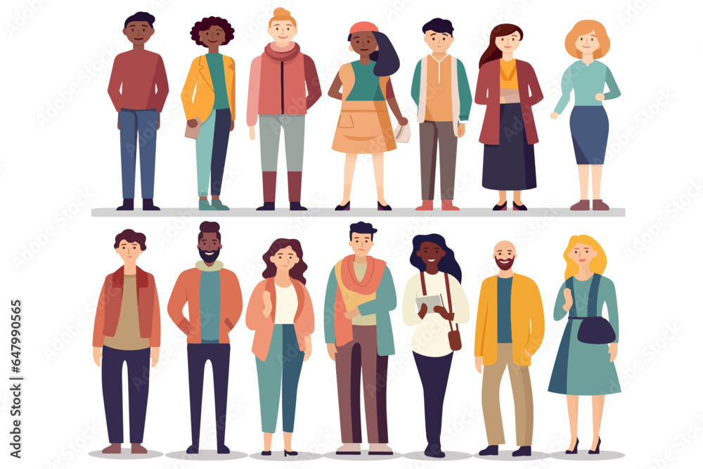 a collection of diverse cartoon people, colorful vector illustration ...