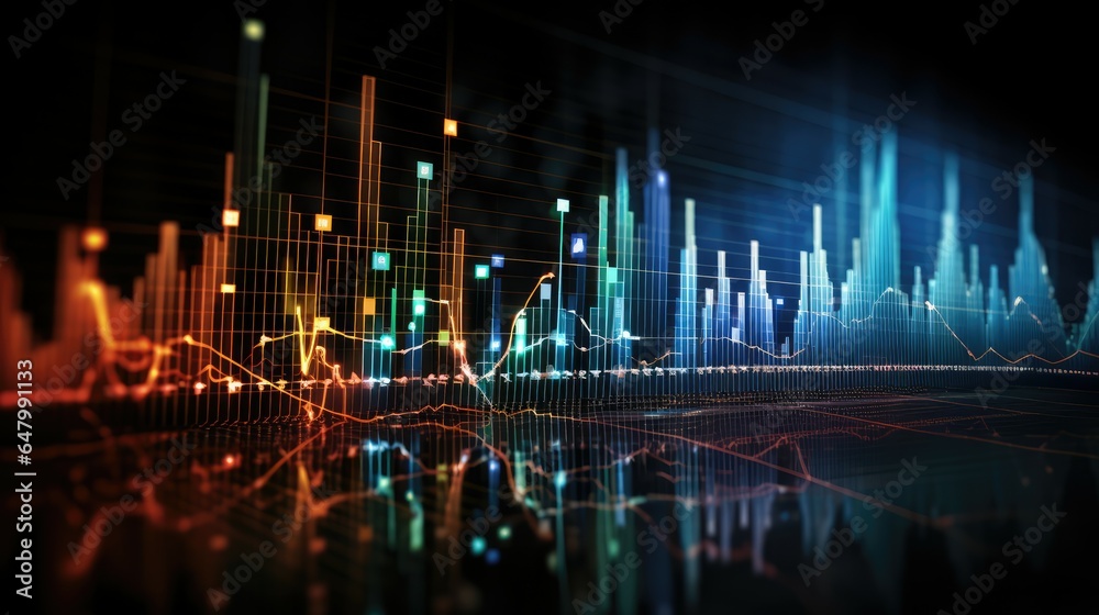 Artificial intelligence with a virtual hologram of statistics, graph ...