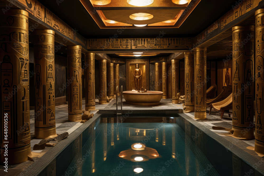 Egyptianthemed Bathhouse With Hieroglyphic Engravings And Golden ...