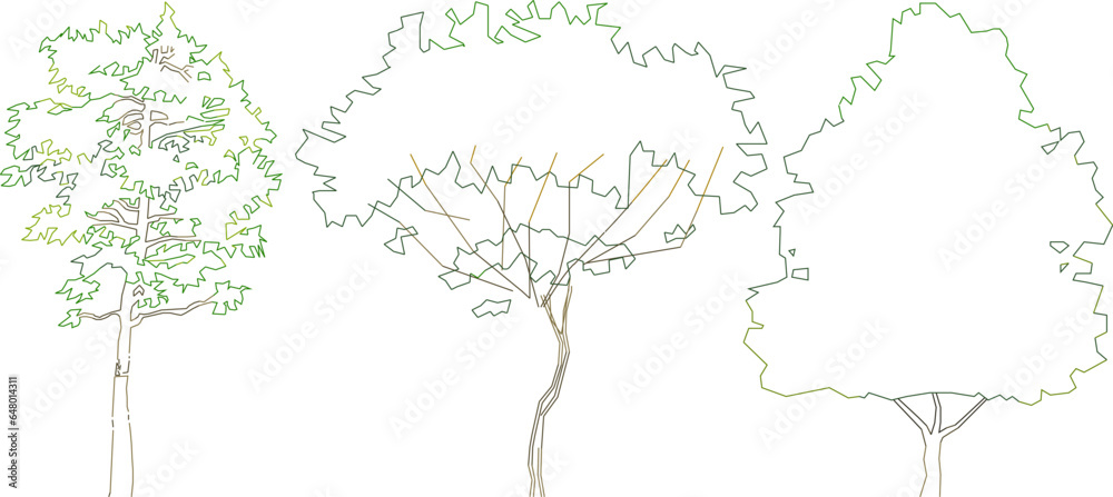 Vector sketch illustration of tree and plant designs for complete ...