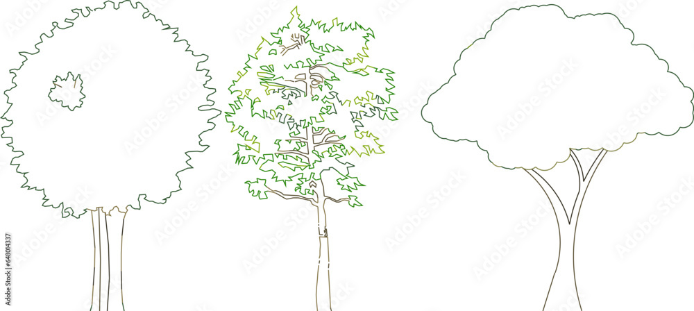 Vector sketch illustration of tree and plant designs for complete ...