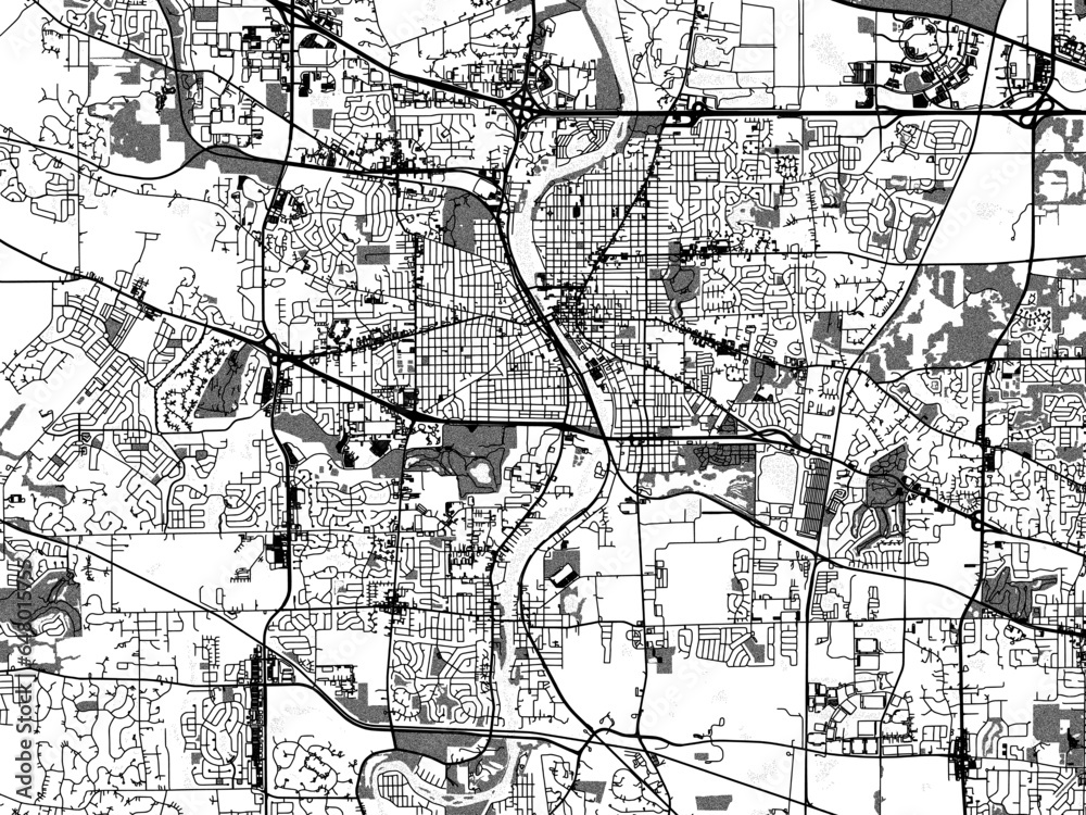 Greyscale vector city map of Elgin Illinois in the United States of ...
