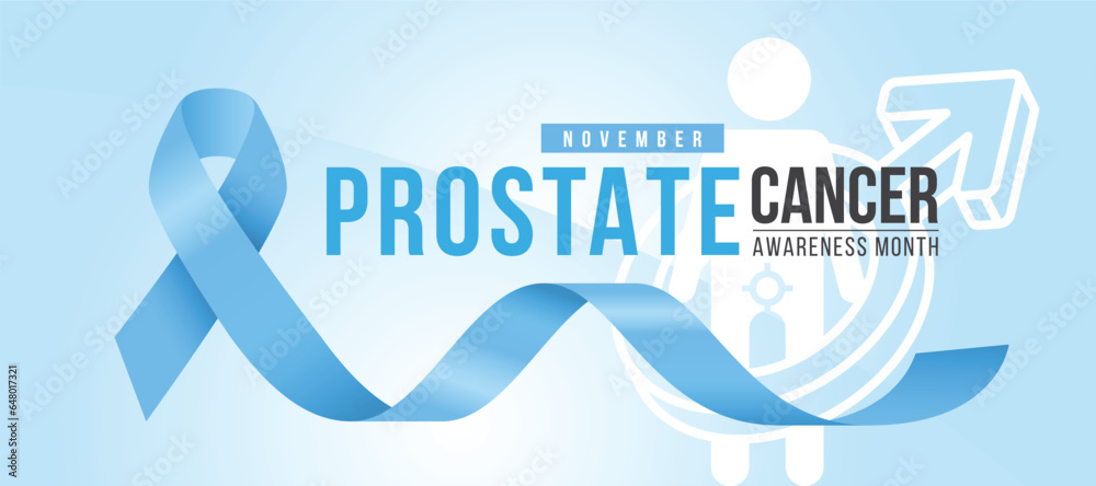 Prostate cancer awareness month - Blue ribbon awareness sign on white ...