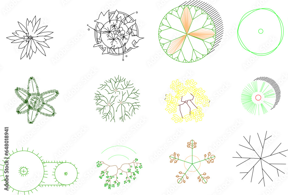 Vector sketch illustration clipart of trees and plants for completeness ...