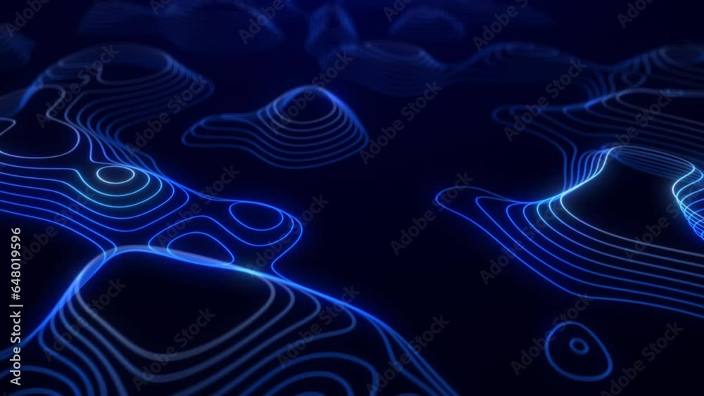 Abstract animated outline topographic contour map. Moving waves on ...