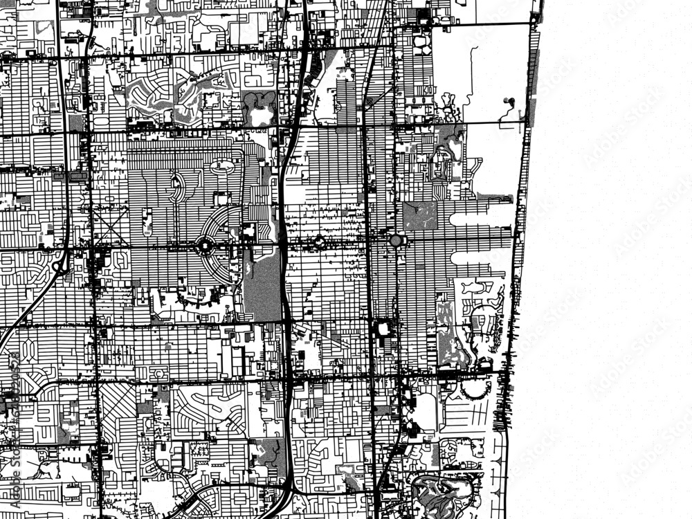 Greyscale vector city map of Hollywood Florida in the United States of ...