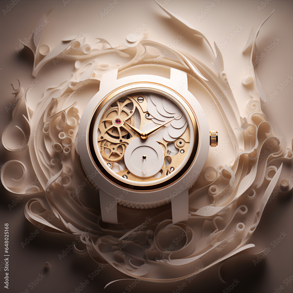 Surreal 3D Watch Artwork: A Detailed Display of Torn and Layered Paper ...