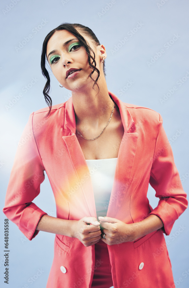 Business woman, portrait and fashion with gen z style and trendy ...