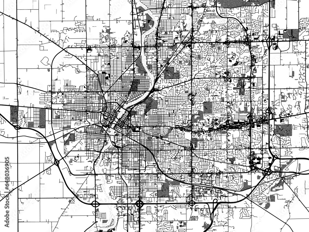 Greyscale vector city map of Rockford Illinois in the United States of ...