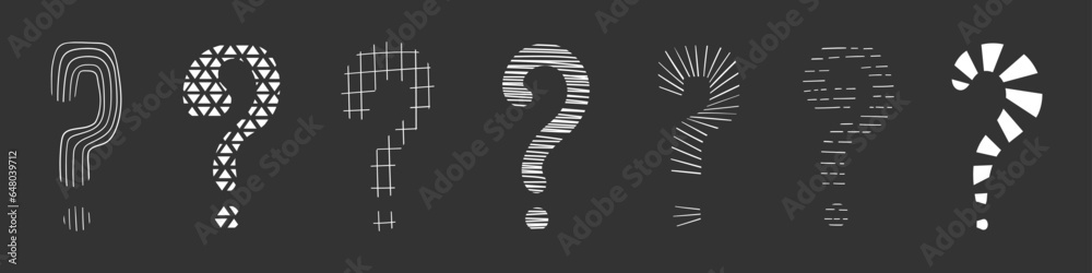 Question mark set hand drawn in doodle style, vector illustration ...