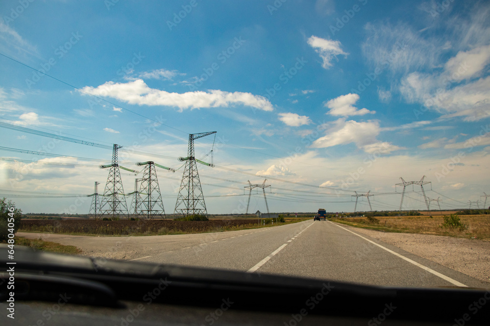 Stockfoto Power transmission tower in Ukraine in summer. Overhead wires ...