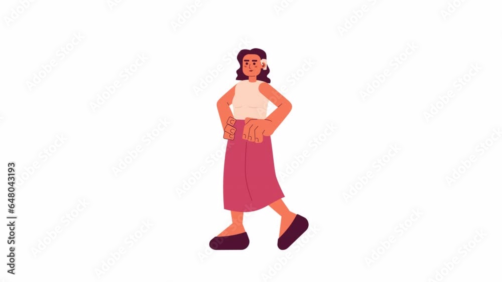 Latina woman with disability hearing aid 2D character animation. Deaf ...
