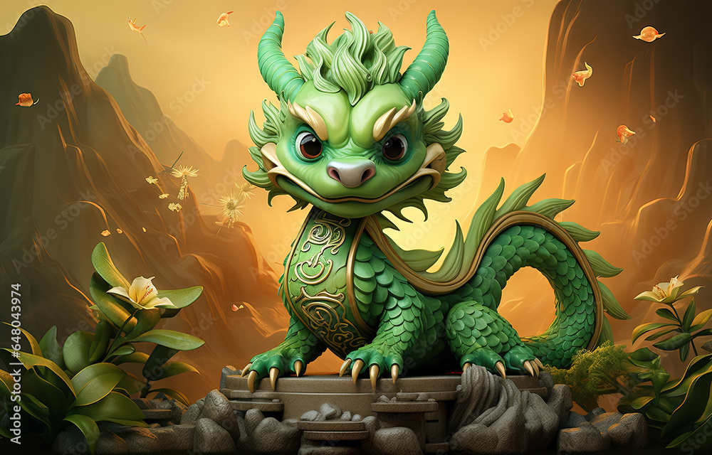 Young green dragon, mysterious creature from farytales and symbol of ...