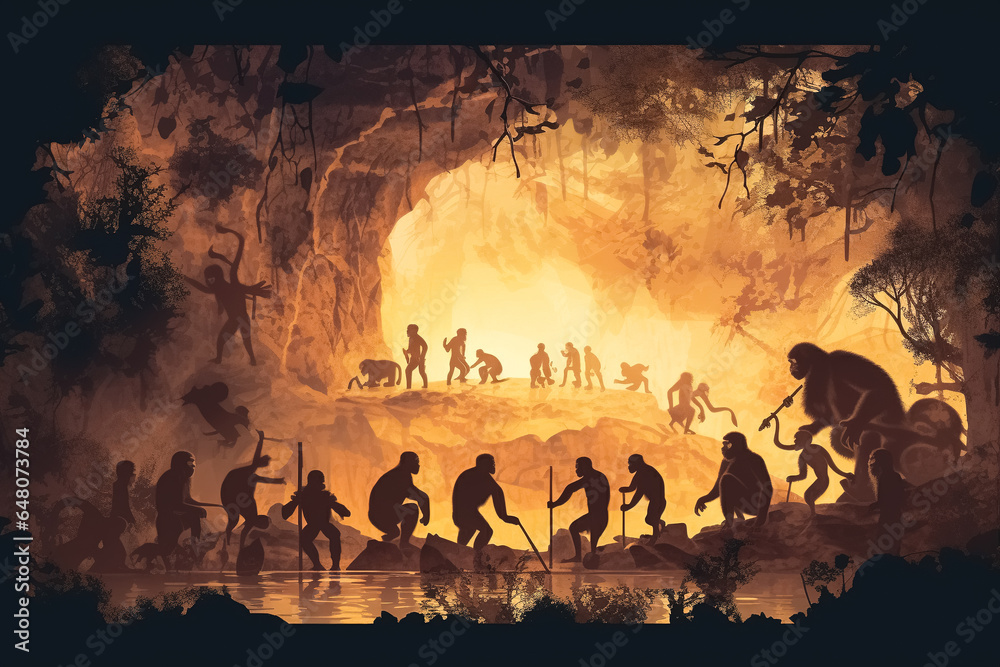 Human evolution stages, neanderthalensis in cave. Generative Ai Stock ...