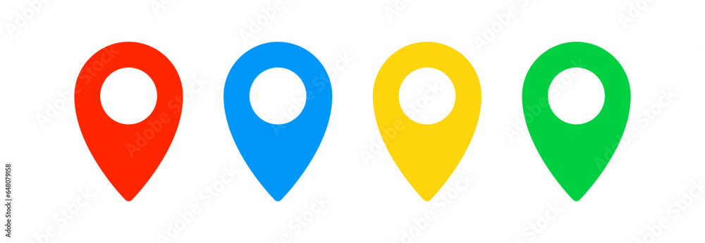 Map pin icon. Geo location signs. Road tag symbol. Place point symbols ...