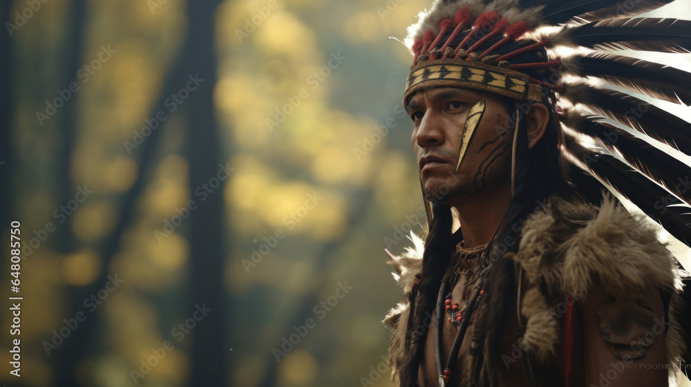 Forest Spirit: A Native American Indian Adorned with a Tribal Headdress ...