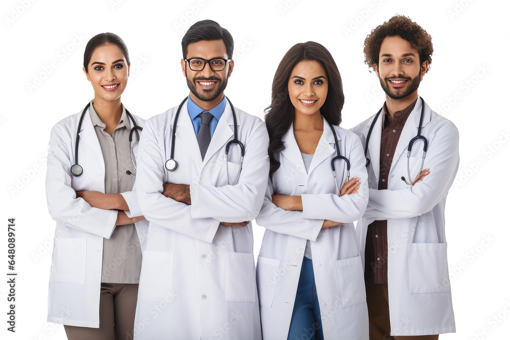 young Multi Ethnic group of doctors team of 4 smiling with arms crossed ...