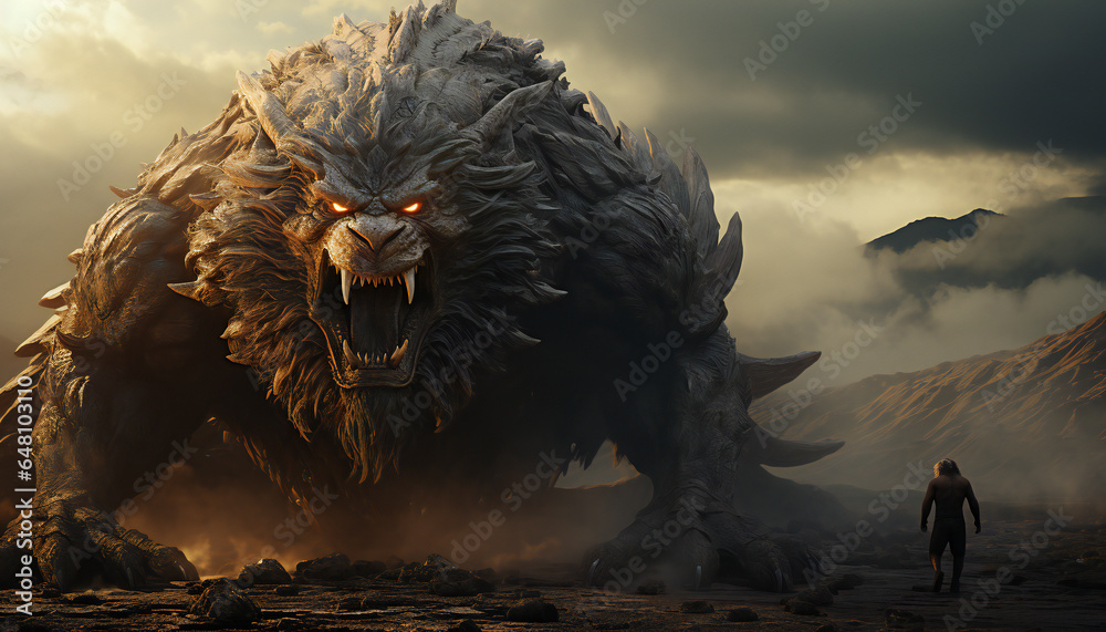 Terrorific recreation of mythological furious chimera or chimaera ...