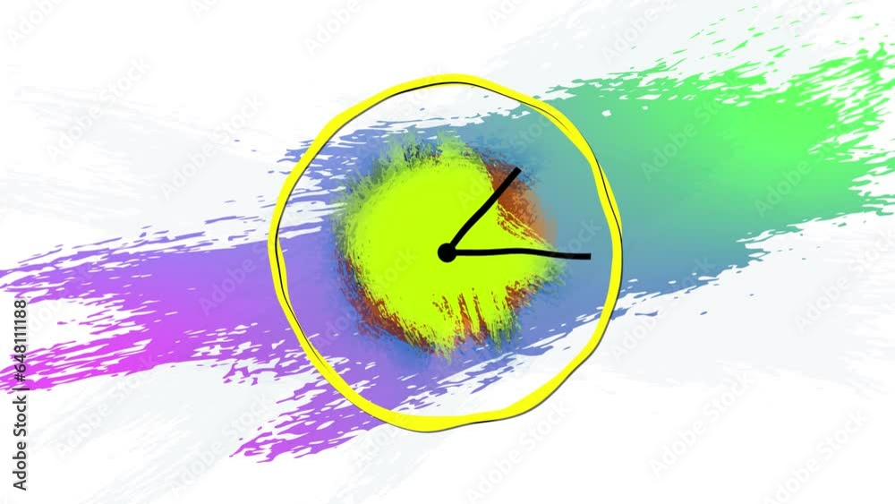 Looping animation of a clock with changing colors marking the hours and ...