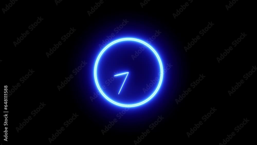Neon animated analogue clock. Analogue style digital animated clock ...