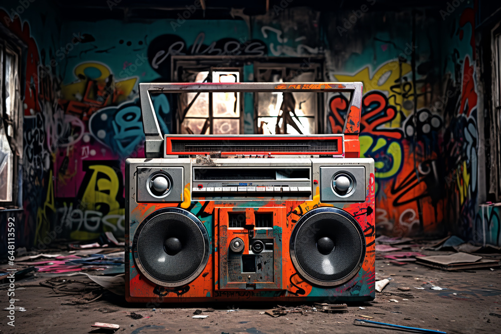 Retro old design ghetto blaster boombox radio cassette tape recorder ...