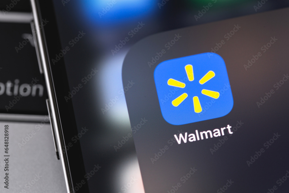Walmart icon mobile app on a screen smartphone. Walmart is ...