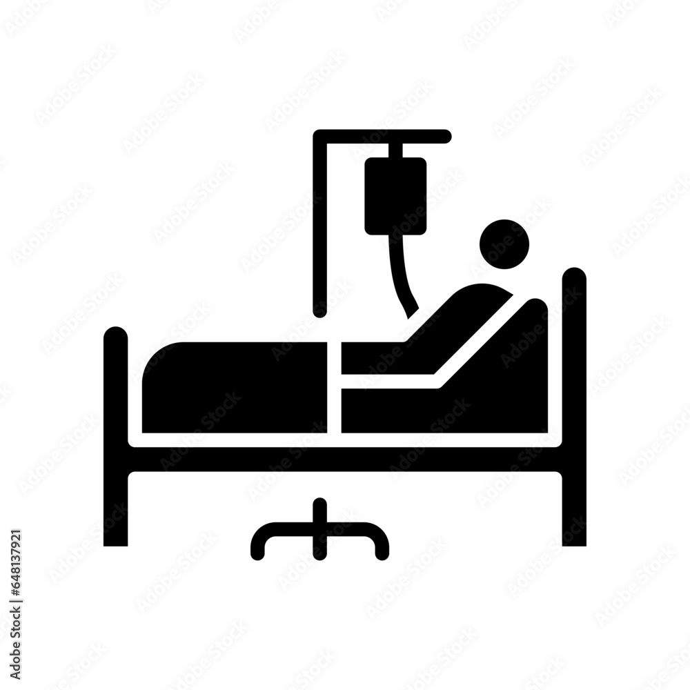 Patient bed icon. Medical treatment. Person in hospital bed. Man having ...