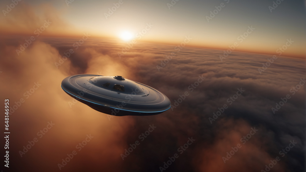 Flying saucer alien spaceship. Ufo illustration with very high details ...