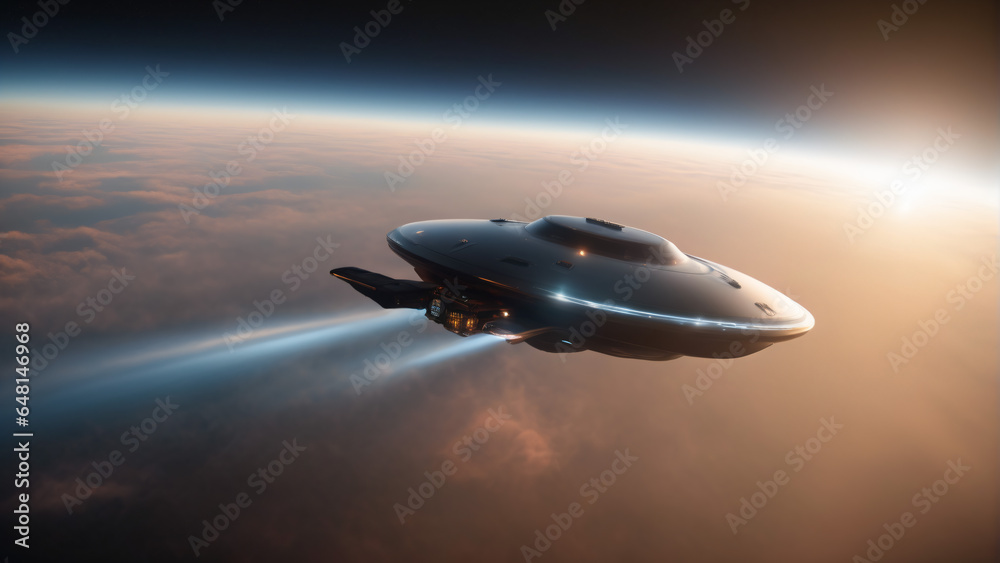 Flying saucer alien spaceship. Ufo illustration with very high details ...