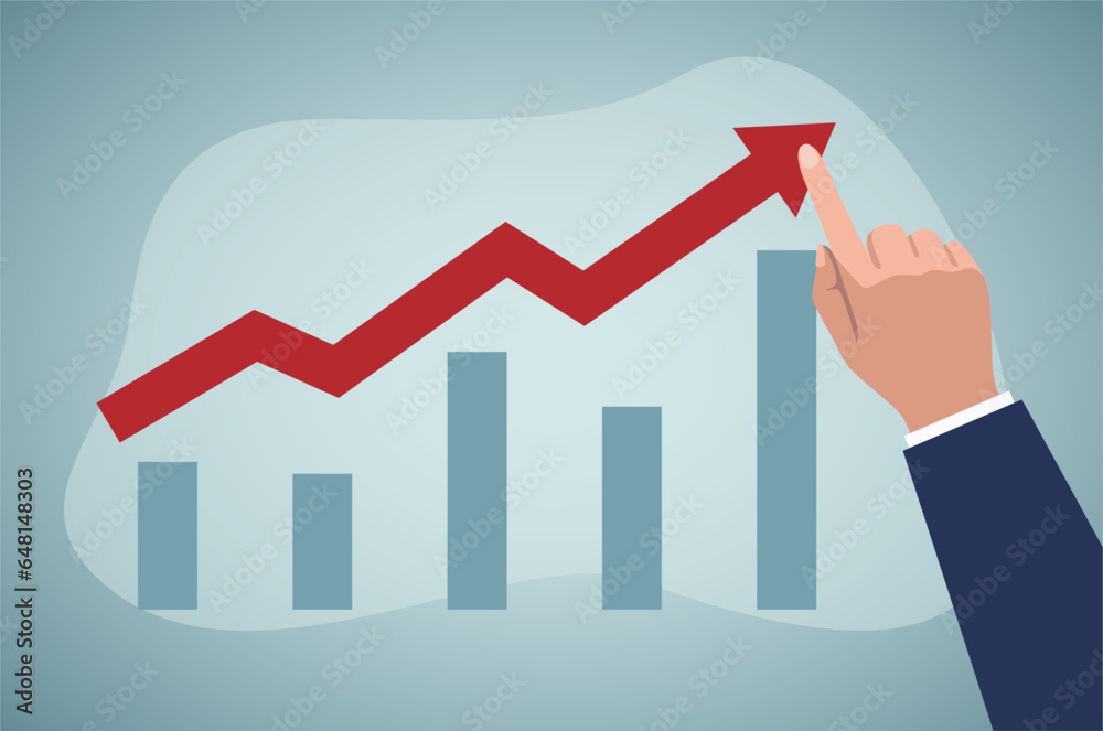 Businessman hand pointing finger to growth success finance business ...