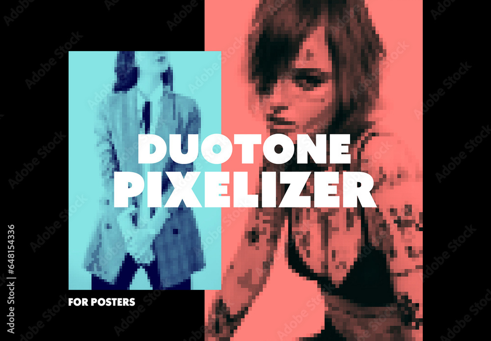 Duotone Pixelizer Poster Photo Effect Mockup Stock Template | Adobe Stock