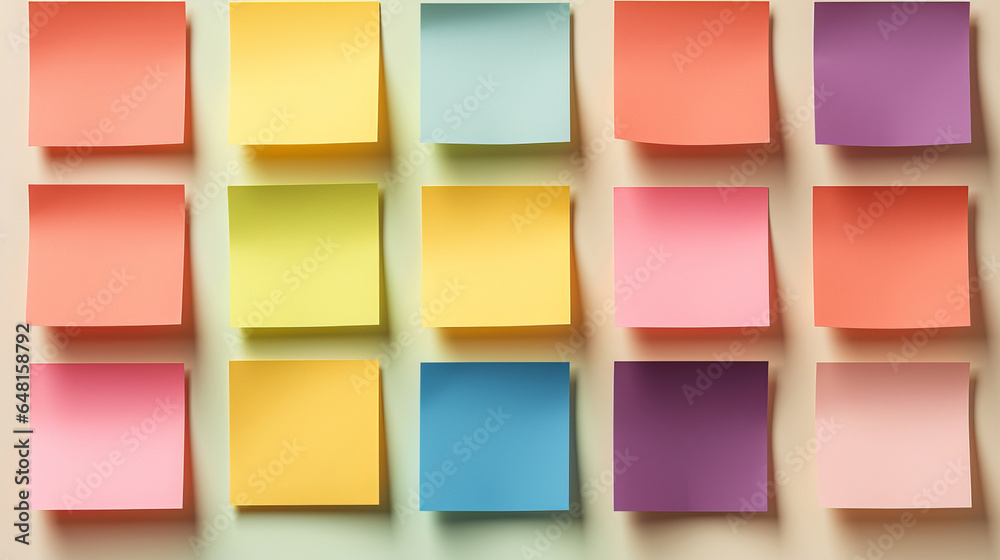 Colorful sticky notes. Design post it for work memo reminders, business ...