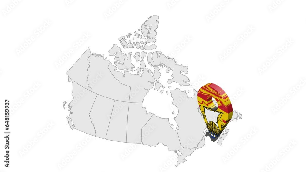 Location New Brunswick on map Canada. 3d New Brunswick flag map marker ...