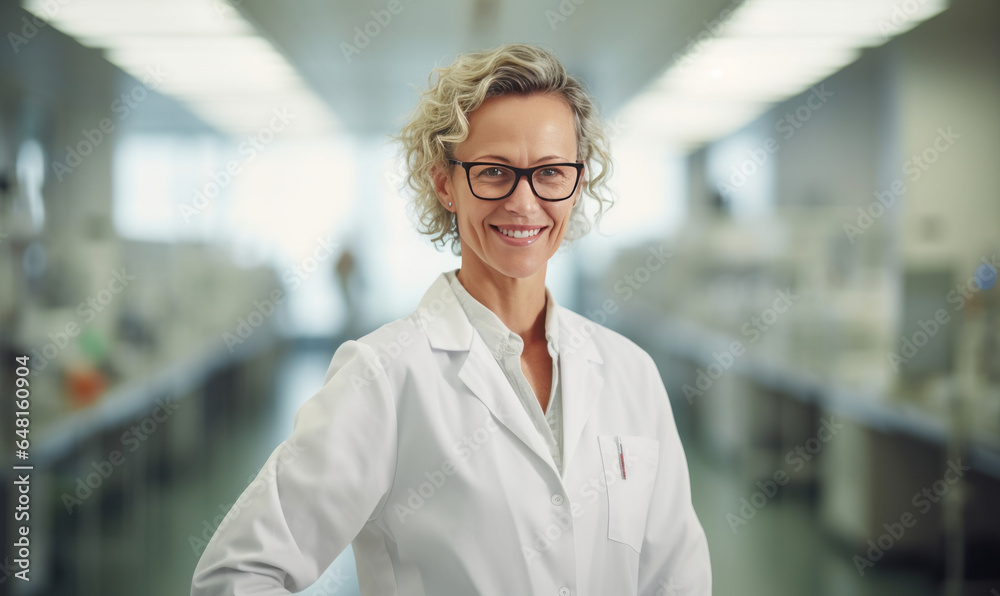 A Business Portrait of a Middle-Aged Blond Female Doctor, Professor ...