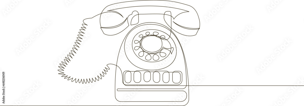 Rotary dial phone continuous line drawing. One line art of vintage home ...