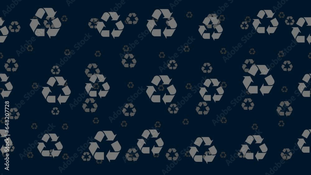 Recycling symbols float horizontally from left to right. Parallax fly ...