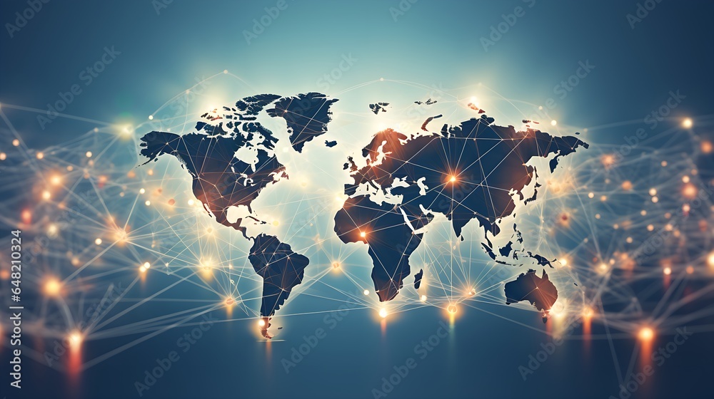 Concept of Global Connections, World map with satellite data ...