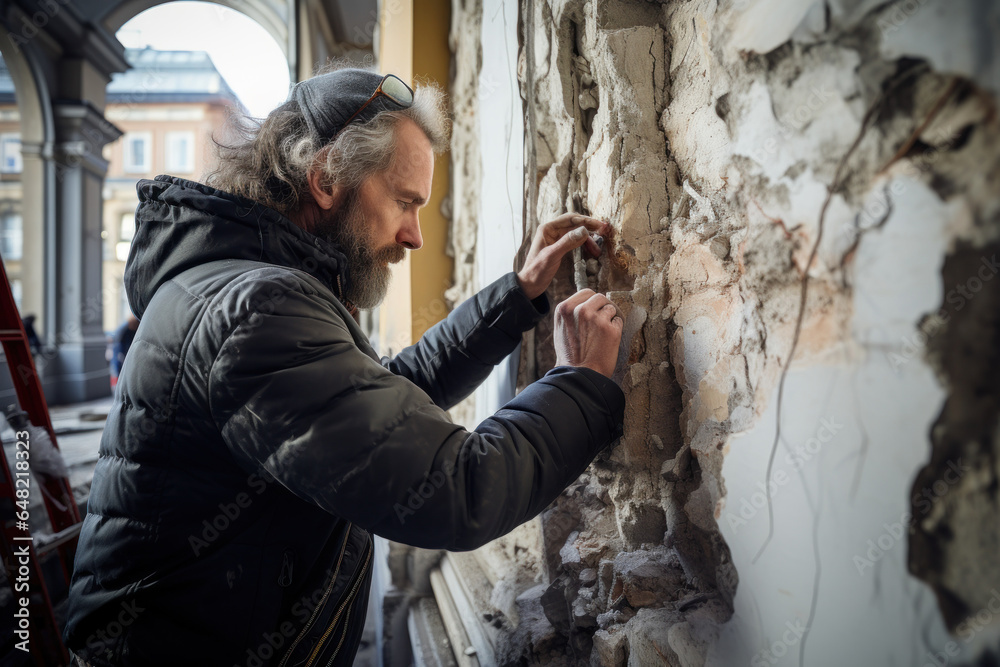 An architect inspecting the structural integrity of a heritage building ...
