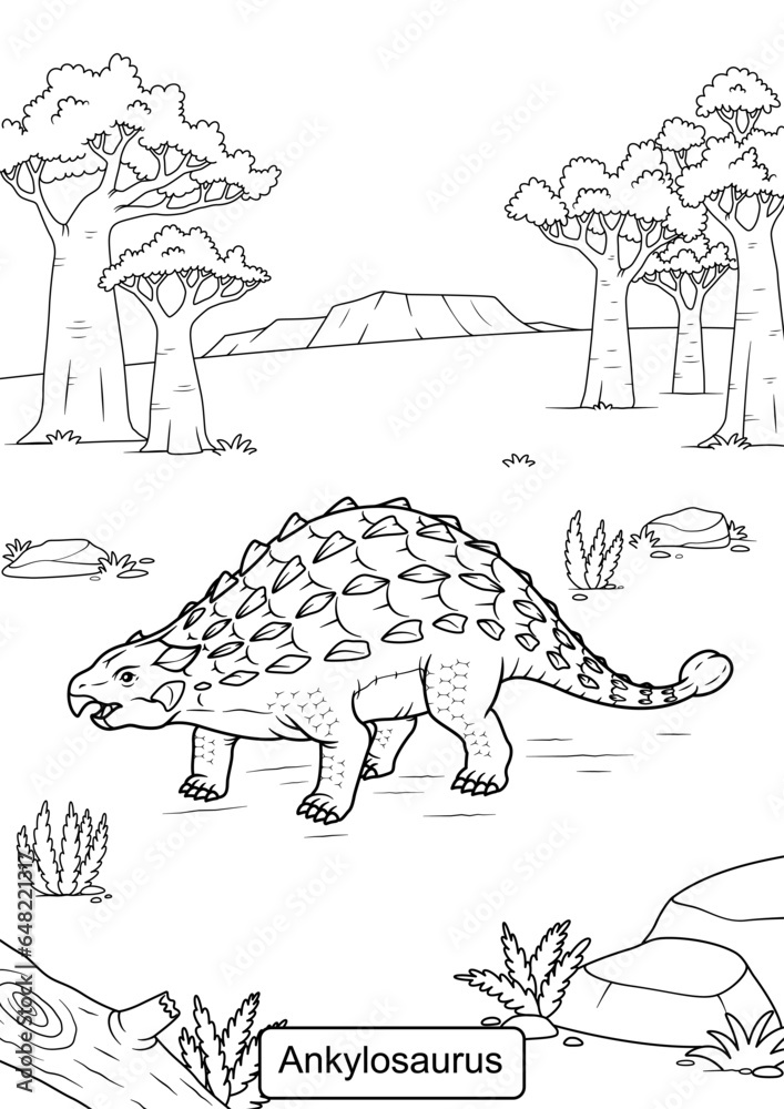 Ankylosaurus Dinosaur line art for coloring page vector illustration ...