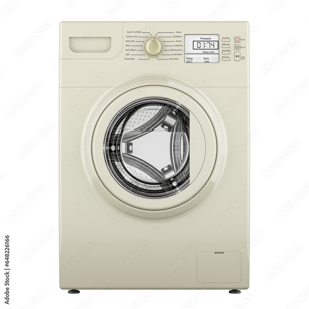 Washing machine, front view. 3D rendering isolated on transparent ...
