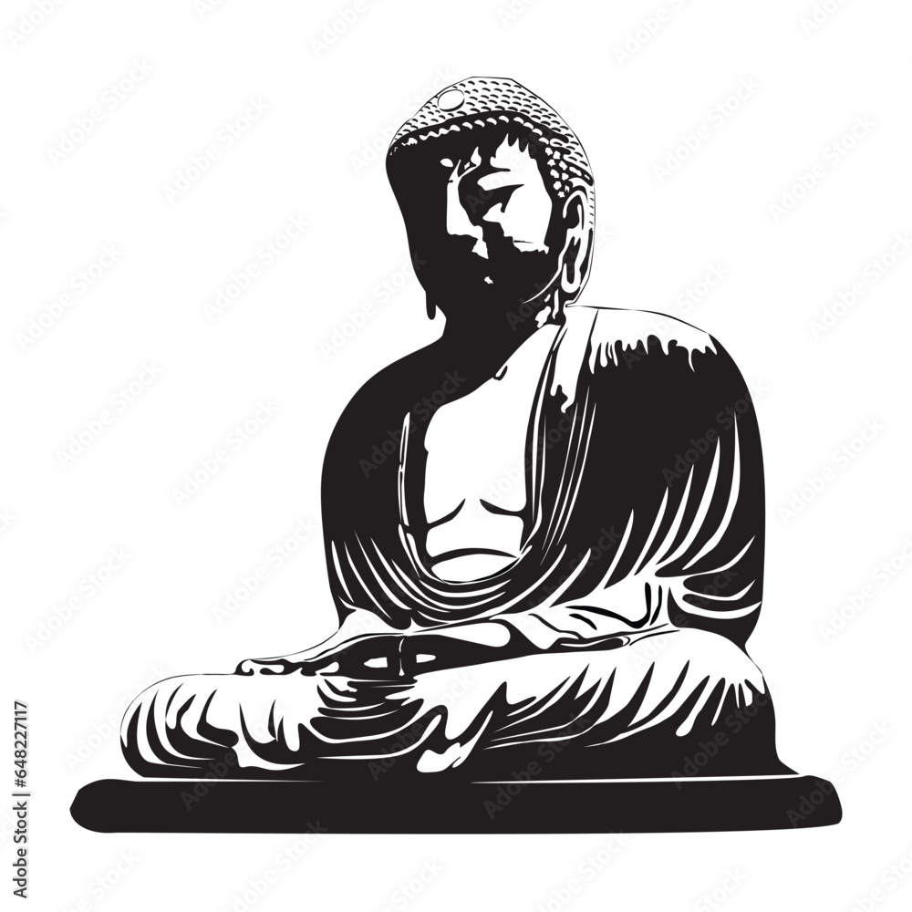 Line art vector of side view shade or shadow of big buddha of Kamakura ...