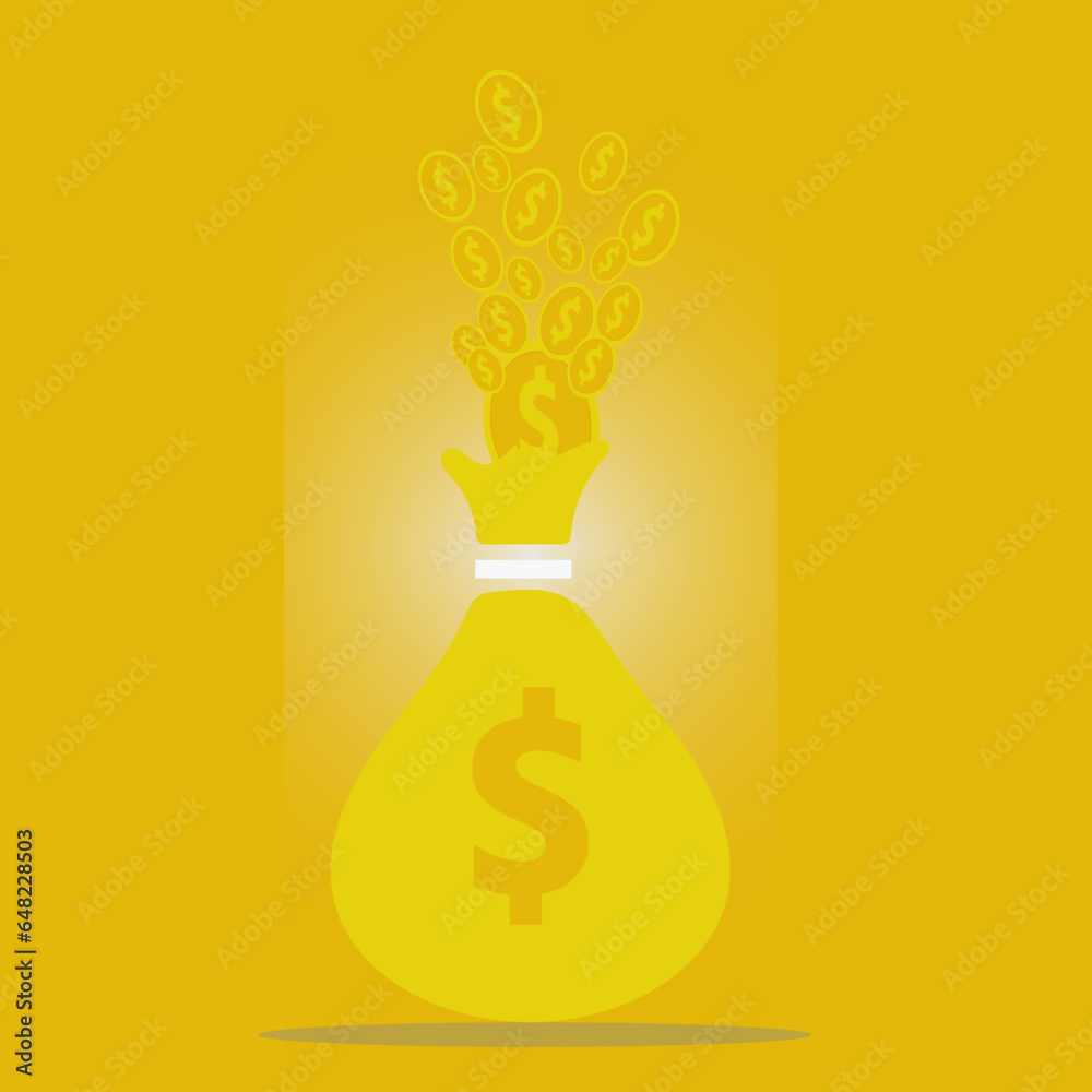 gold coin bag, coin icon. Money design. Gold dollar flat symbol. Vector ...