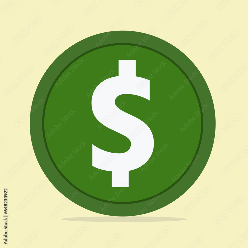 green coin icon. Money design. Gold dollar flat symbol. Vector ...