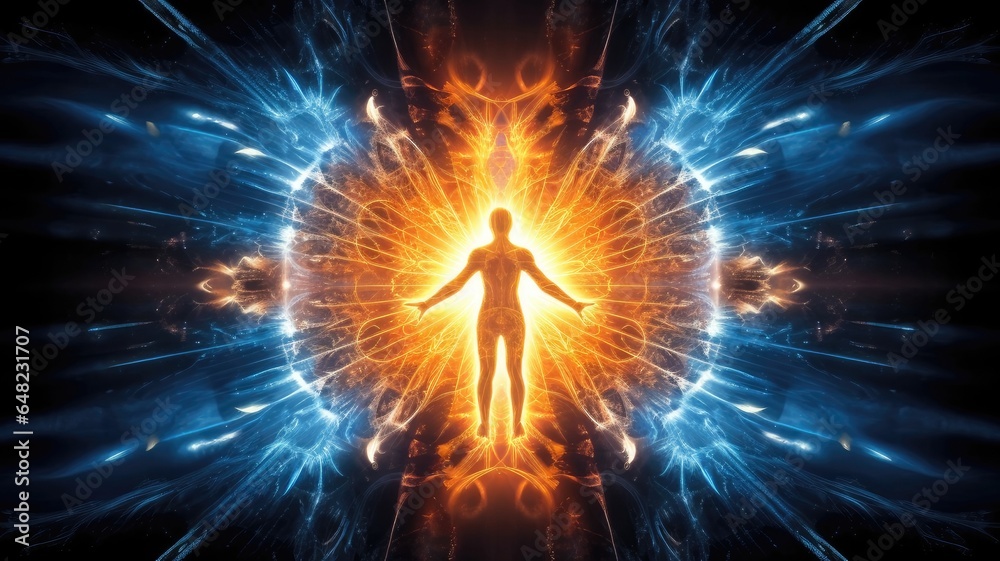 Exploring the Gateway to Another Universe. Radiant Human Figure ...